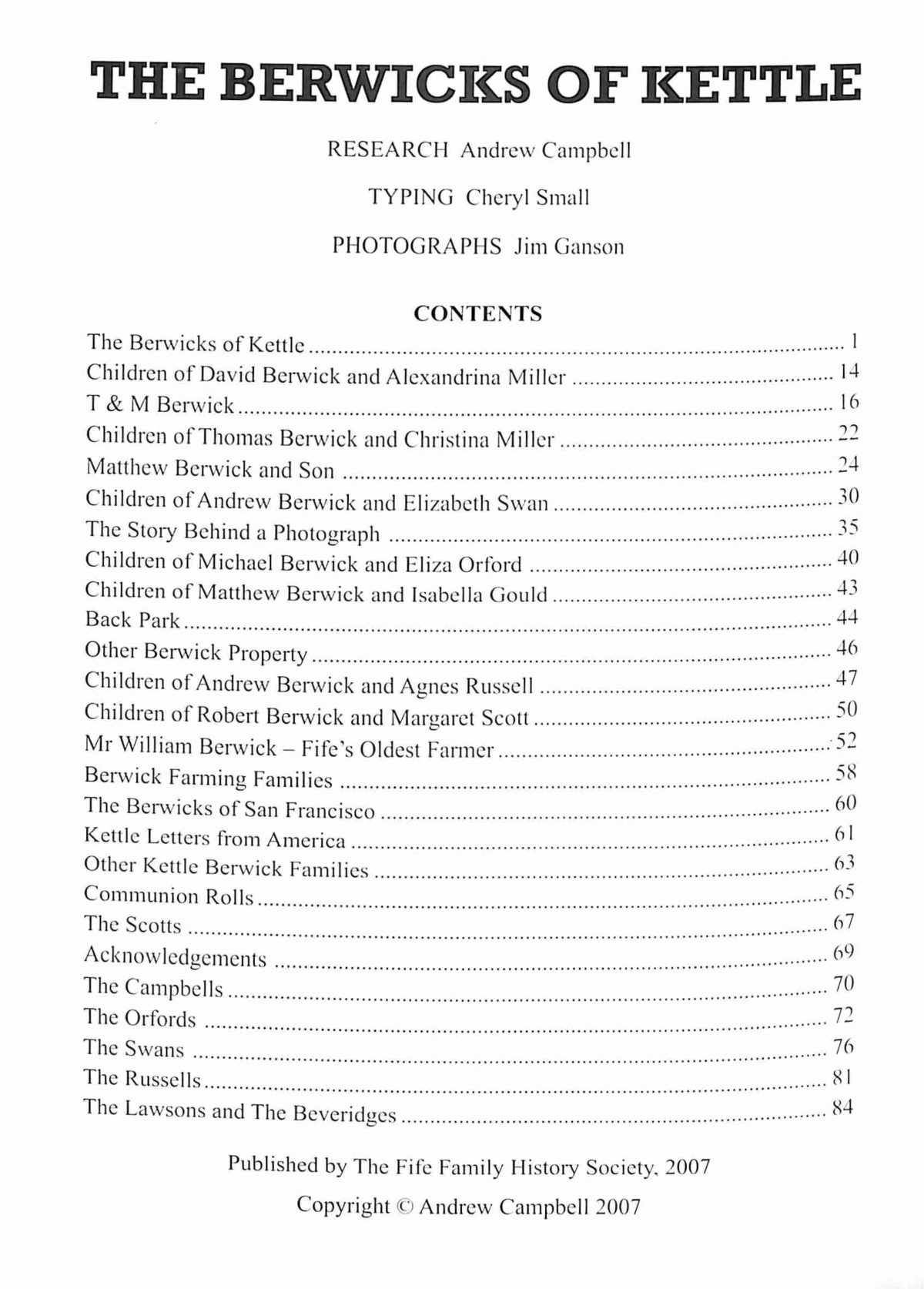 The Berwicks of Kettle - FifeFHS (SCIO)